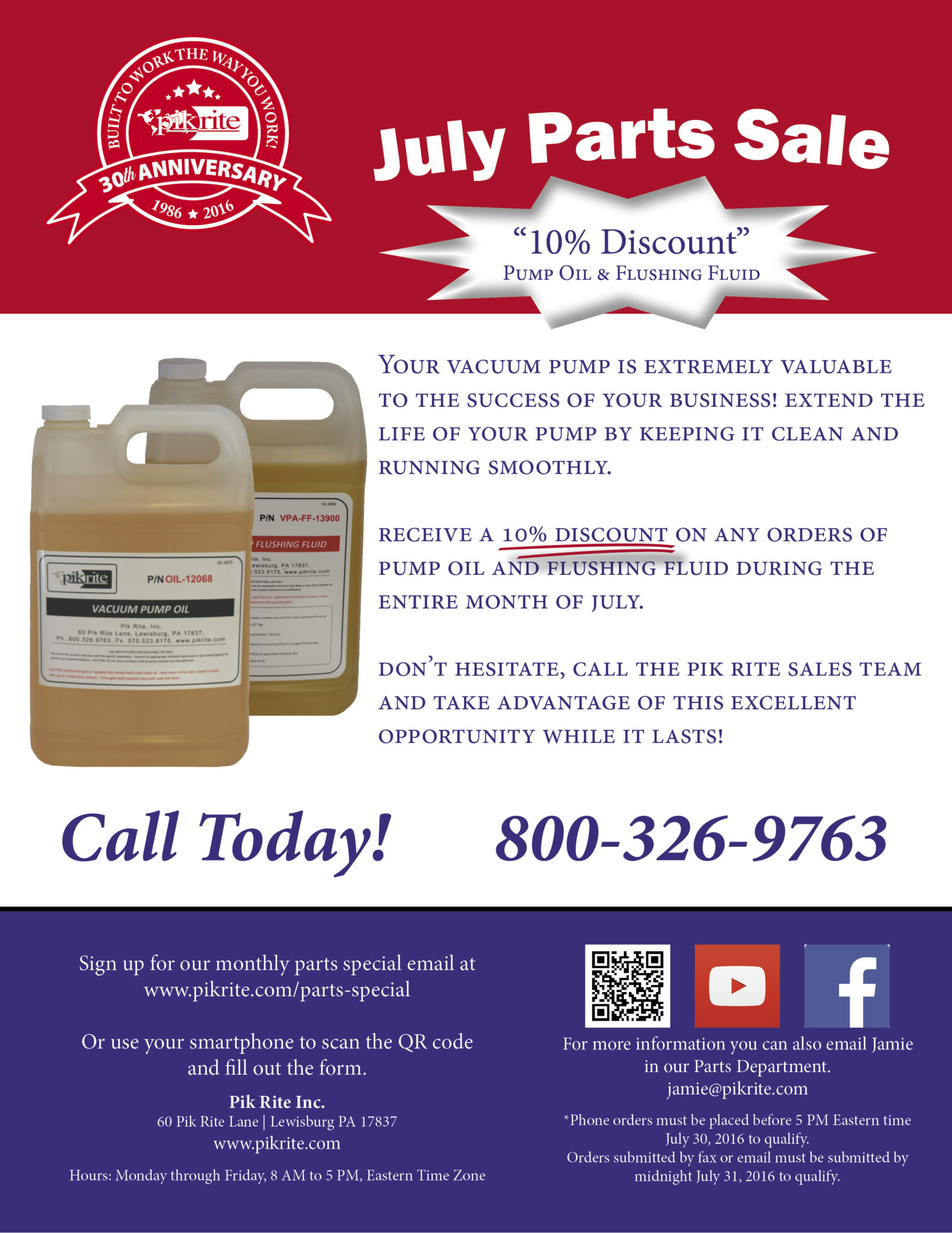 July Promo Flyer - Pik Rite